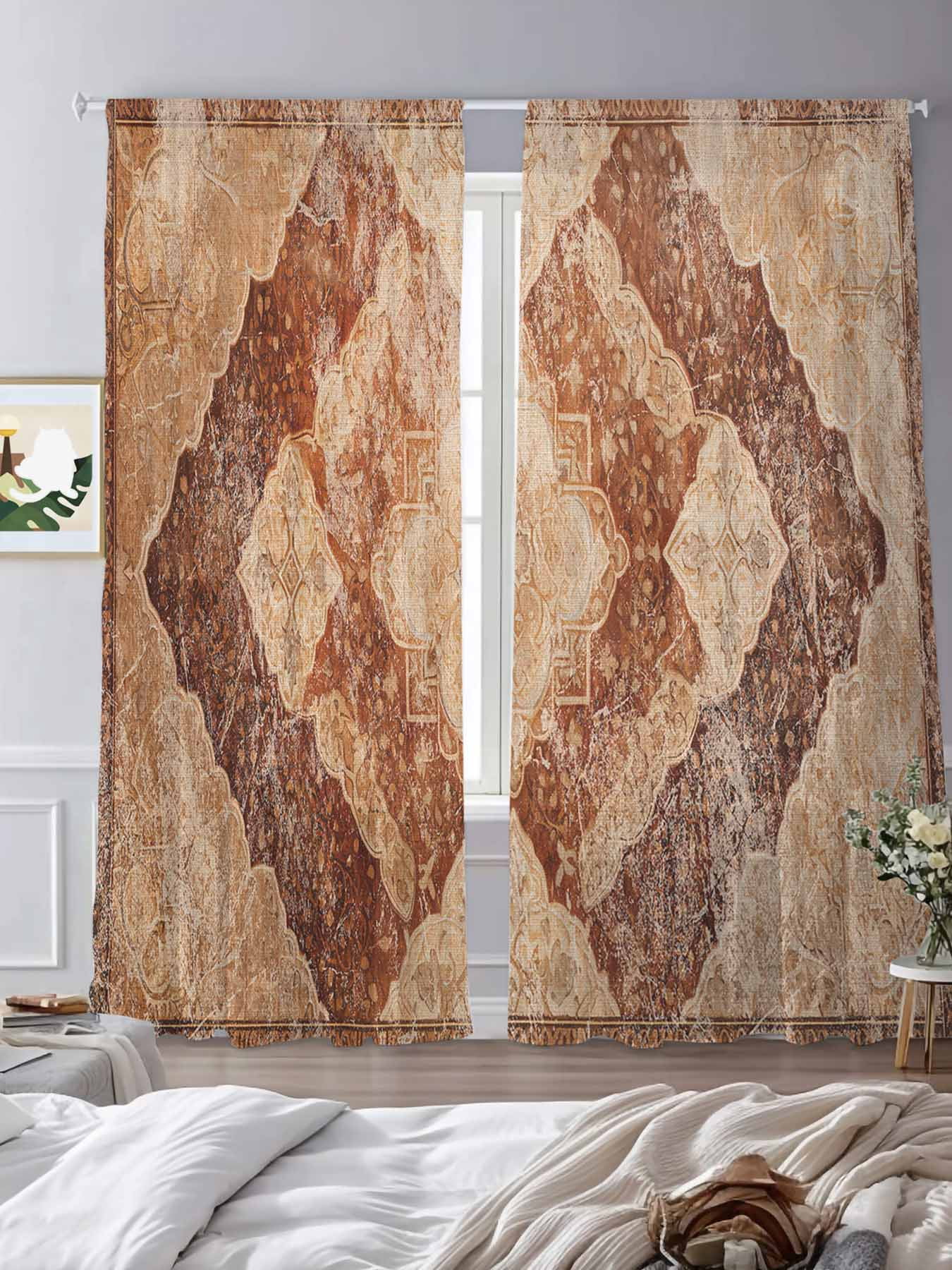 Turkish Retro Sheer Curtains 96 inches Long 2 Panels Set Brown ...