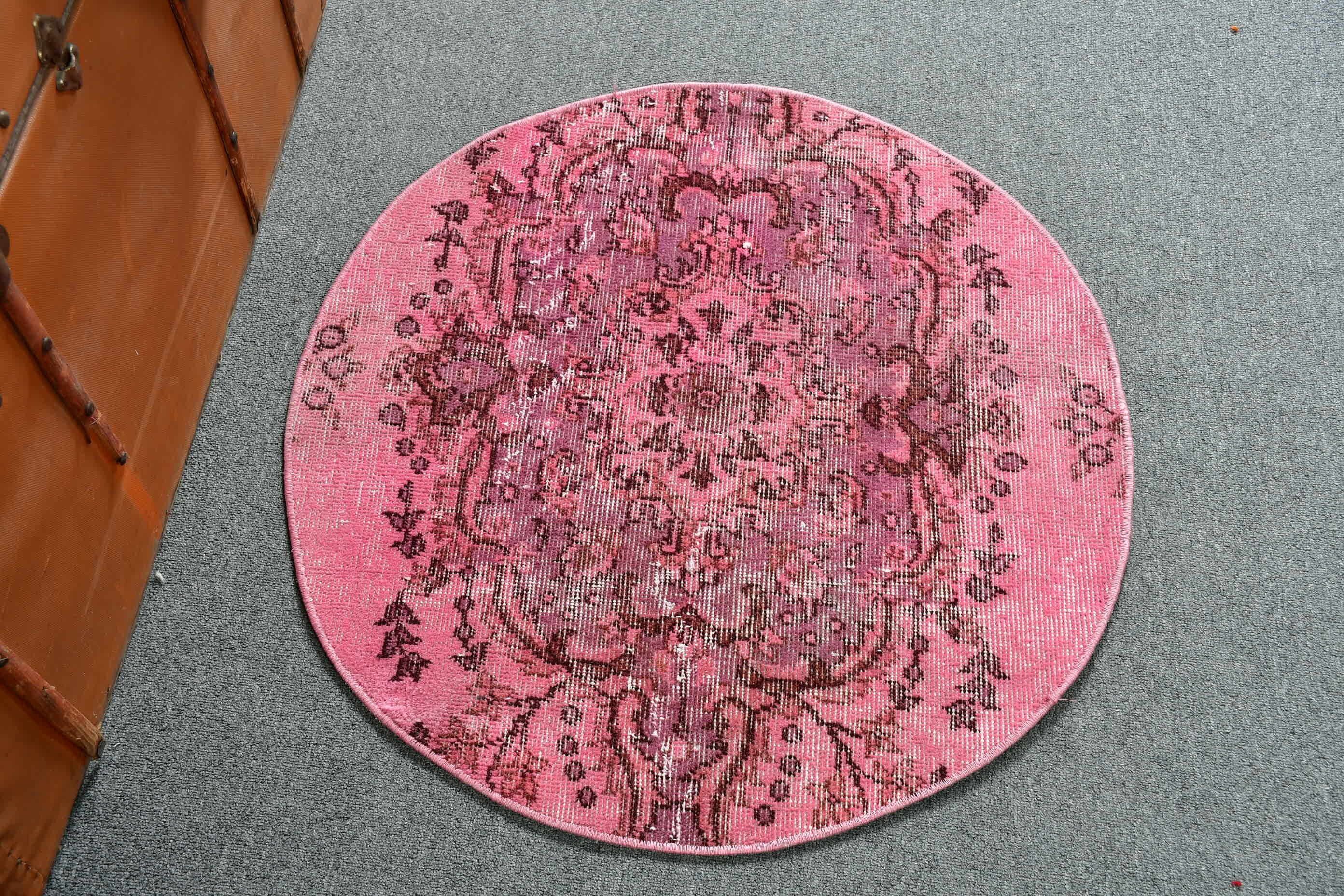 Turkish Rug, Vintage Rug, Round Rug, 2.5x2.6 ft Small Rugs, Overdyed ...