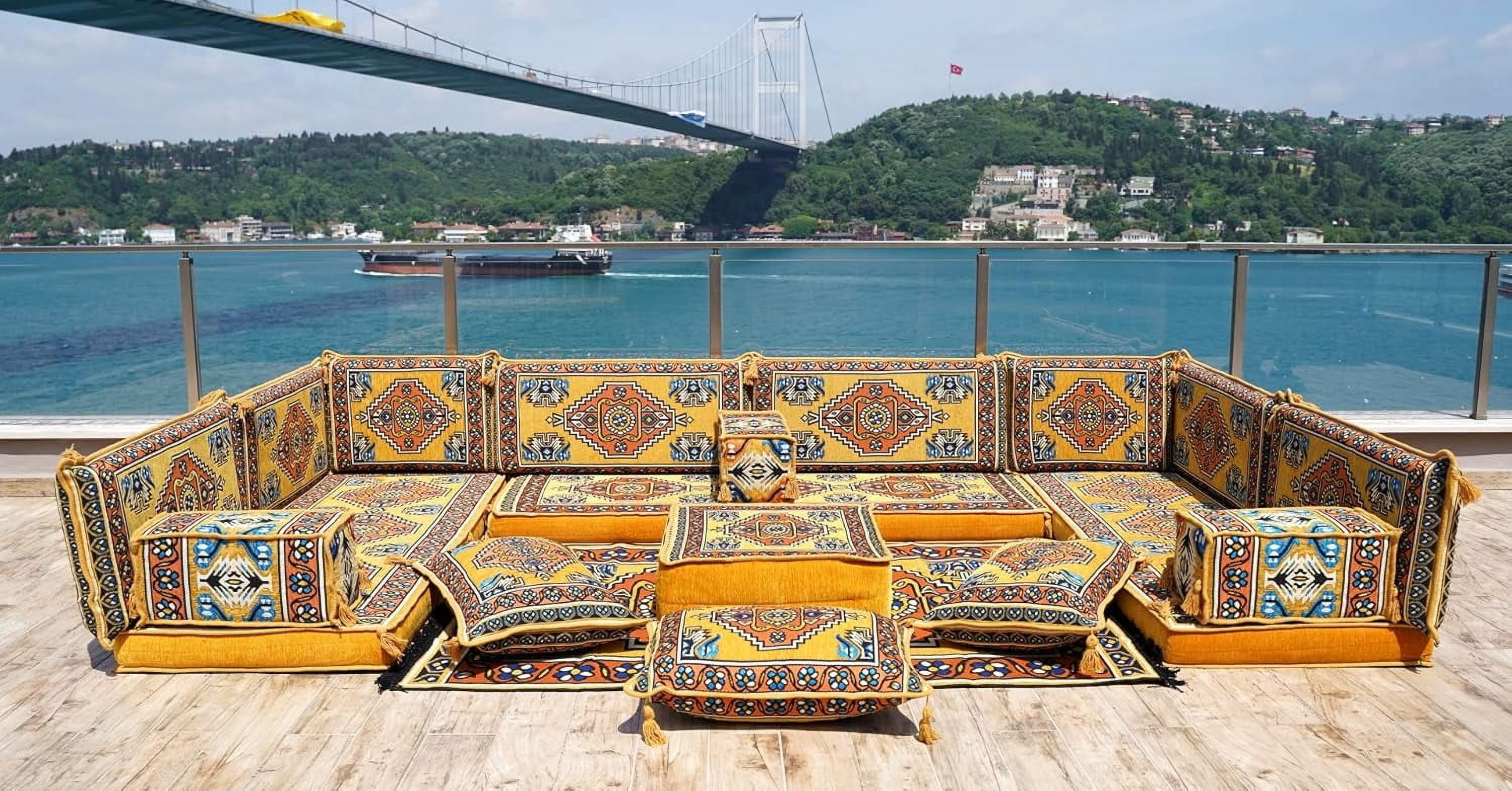 Turkish Sofa Bed, Arabic Majlis Seating, Yellow Floor Cushions, U ...