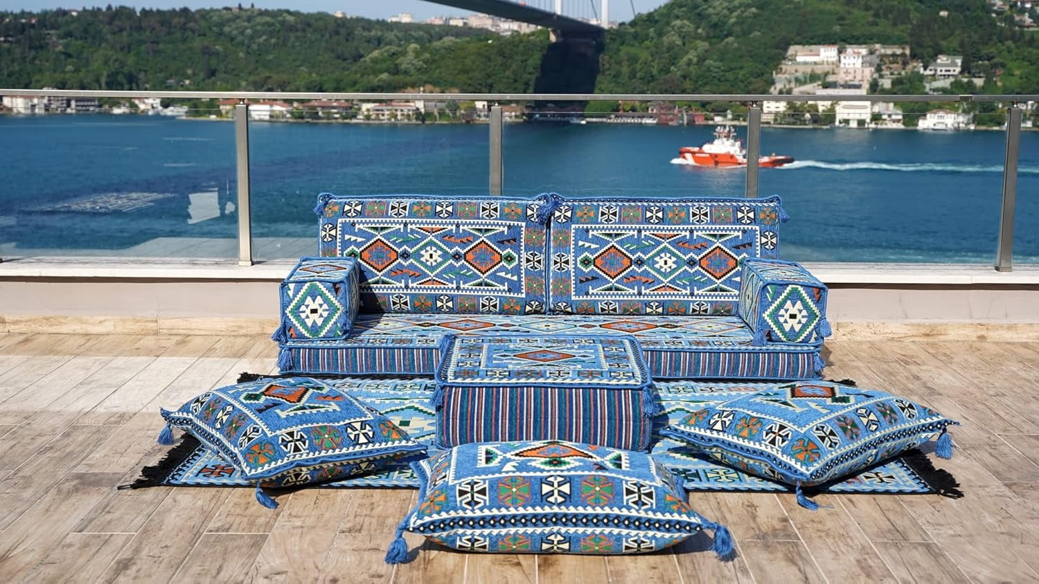 Turkish Sofa Set, Light Blue Modular Sofa Bed, Floor Cushions, Couch ...