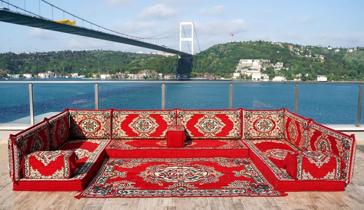Turkish Sofa Set with Floor Cushions, U Shaped Arabic Sofa, Floor ...