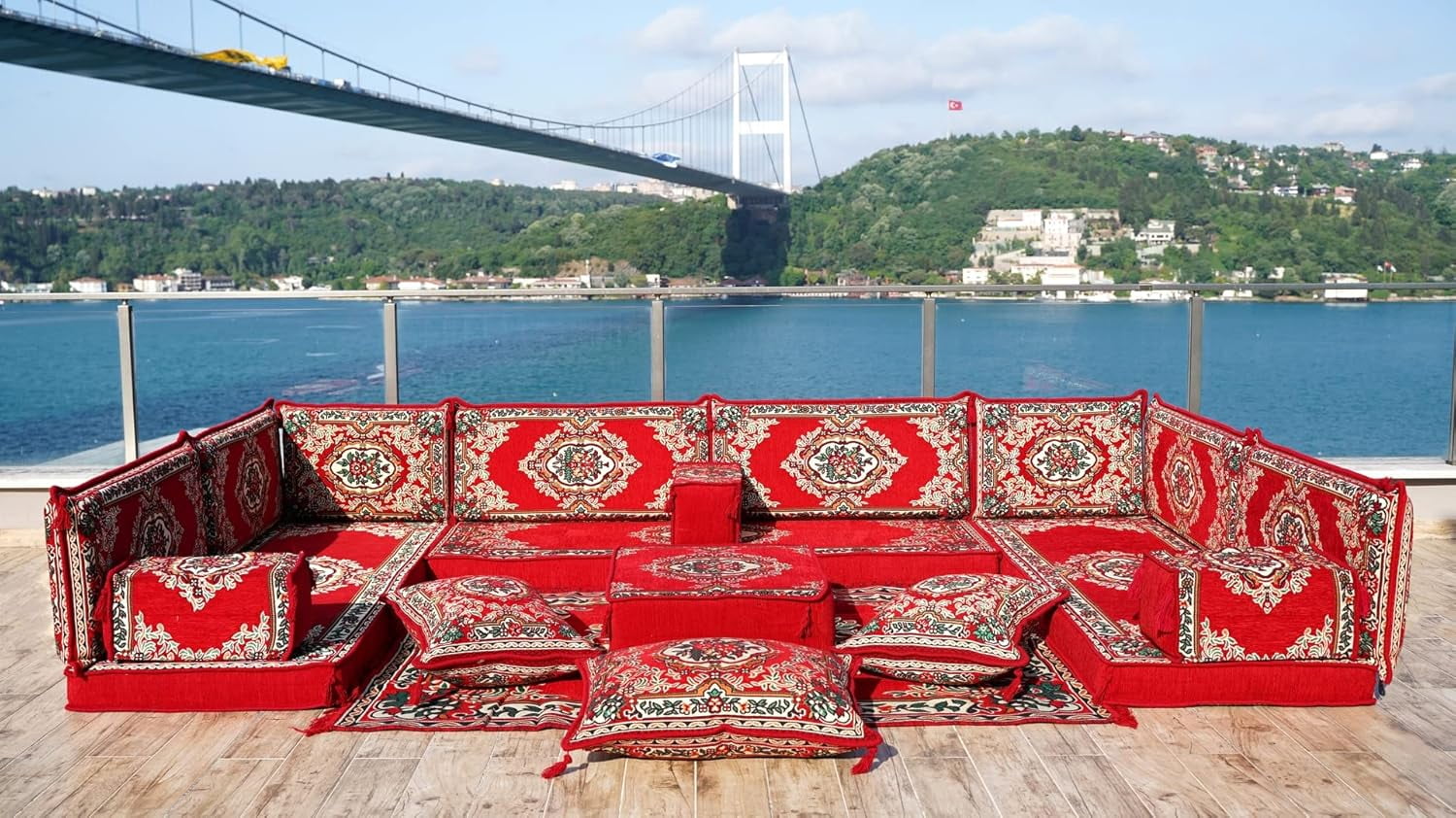 Turkish Sofa Set with Floor Cushions, U Shaped Arabic Sofa, Floor ...