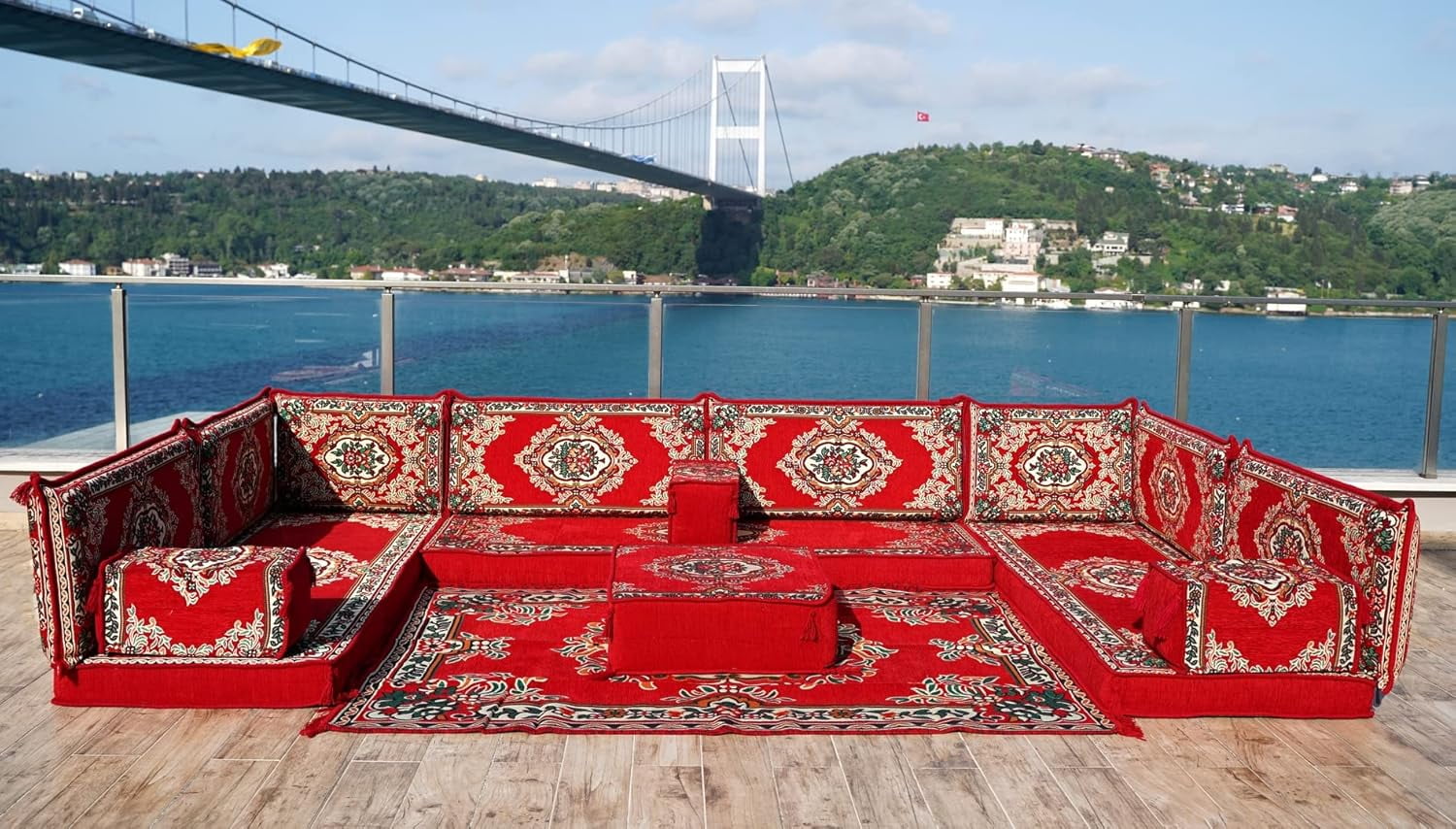 Turkish Sofa Set with Floor Cushions, U Shaped Arabic Sofa, Floor ...