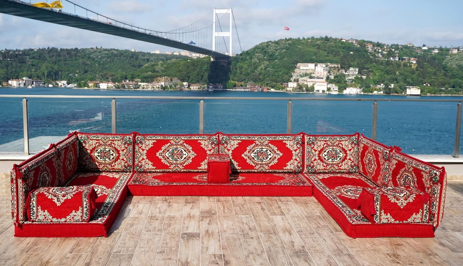 Turkish Sofa Set with Floor Cushions, U Shaped Arabic Sofa, Floor ...