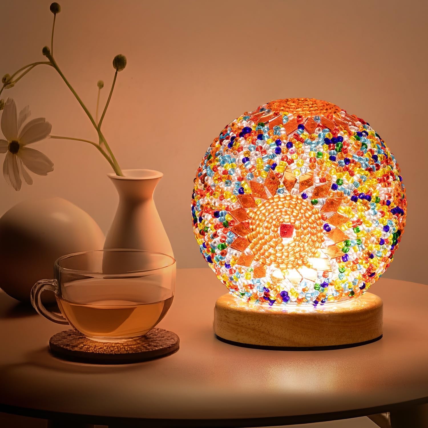 Turkish Table lamp,Mosaic Glass Lamps with Wooden Base, Bohemian ...