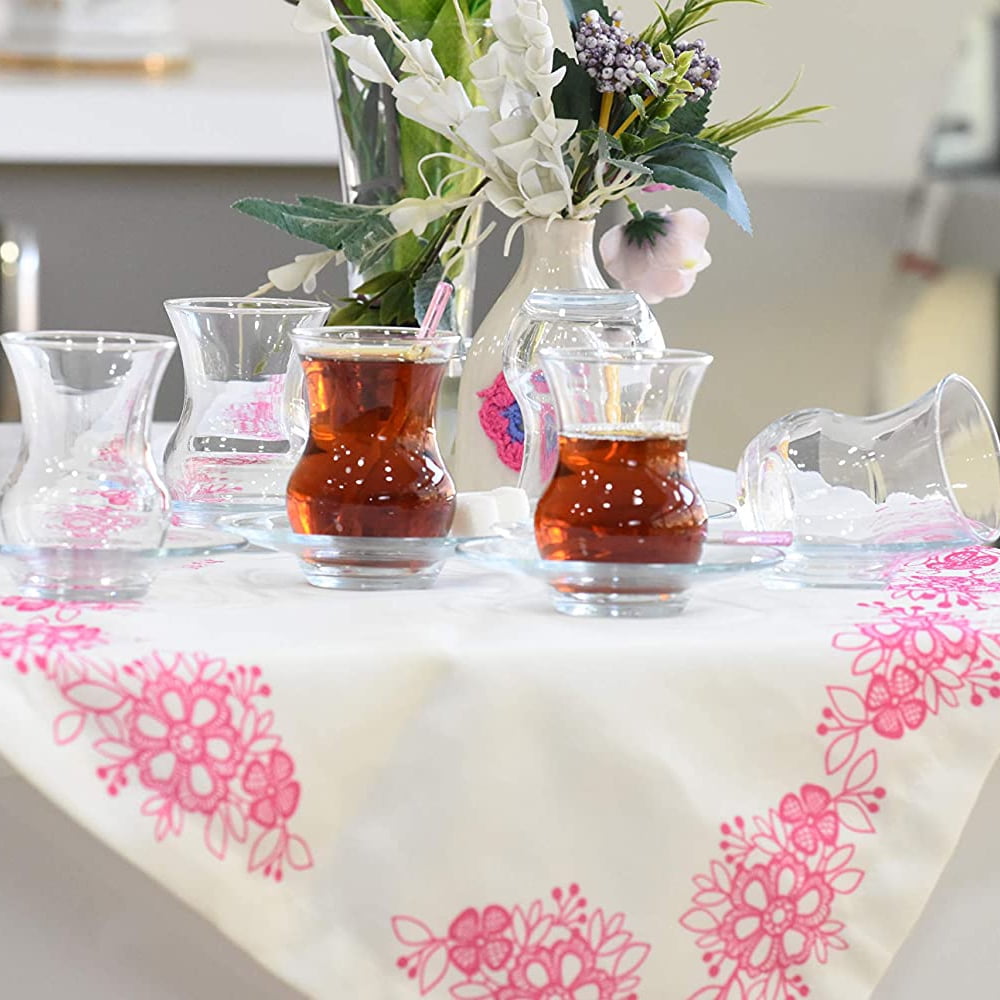 Turkish Tea Cup Set, Traditional Tea Glasses and Saucers Set, 4.5 oz, 6 ...