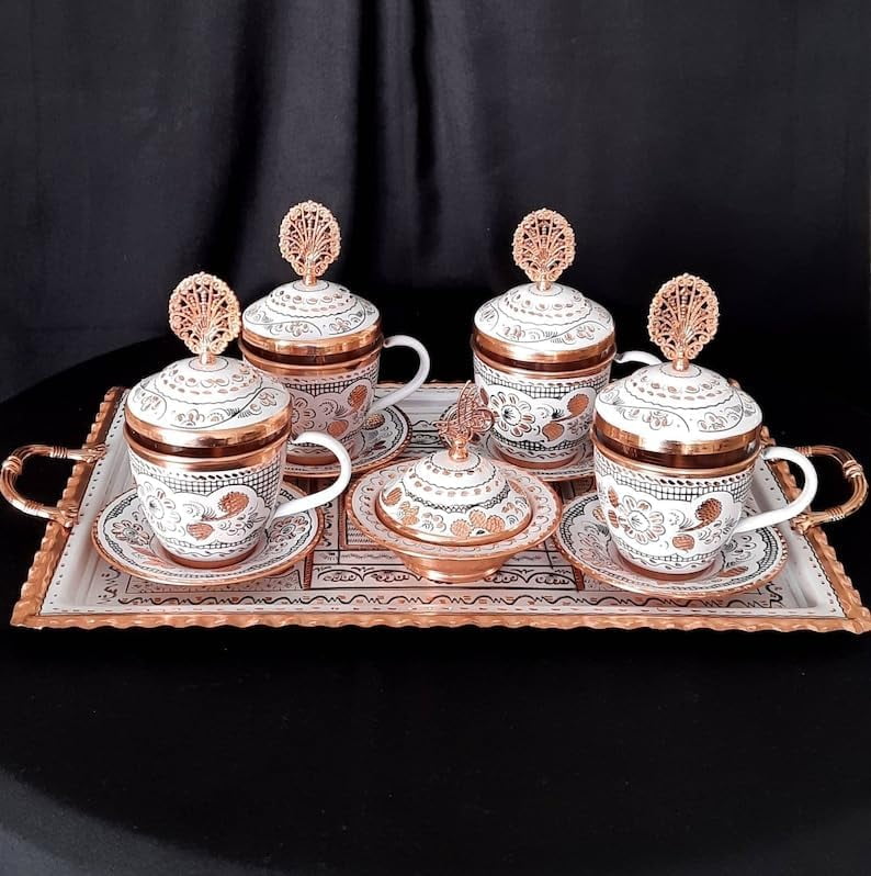 Turkish Tea Set, Copper Tea Set, Tea Pot, Copper Tea Cups, Housewarming ...