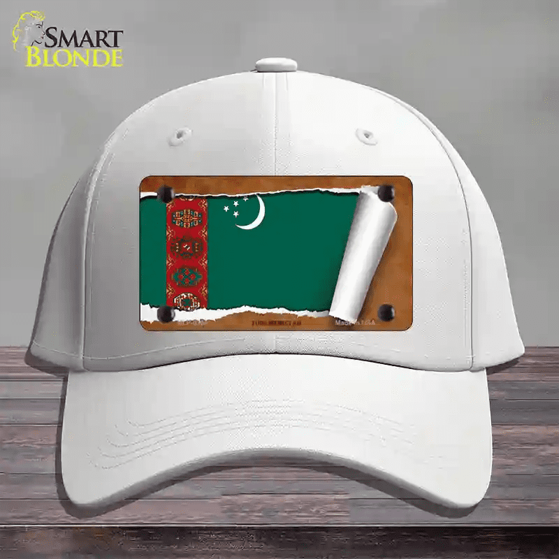 Turkmenistan Flag Scroll Novelty License Plate Hat Cotton White ...