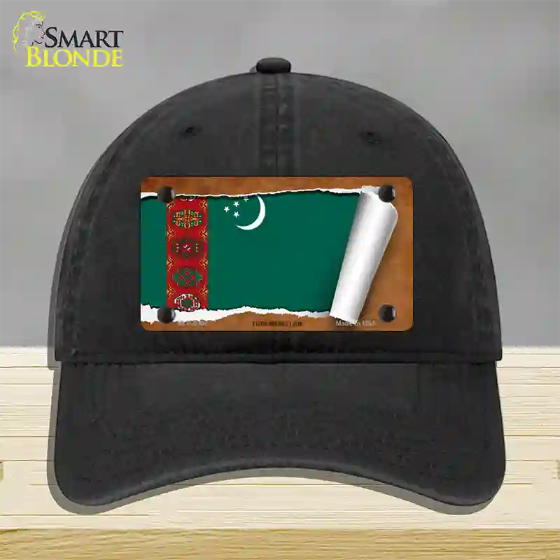 Turkmenistan Flag Scroll Novelty License Plate Hat Unconstructed Cotton ...