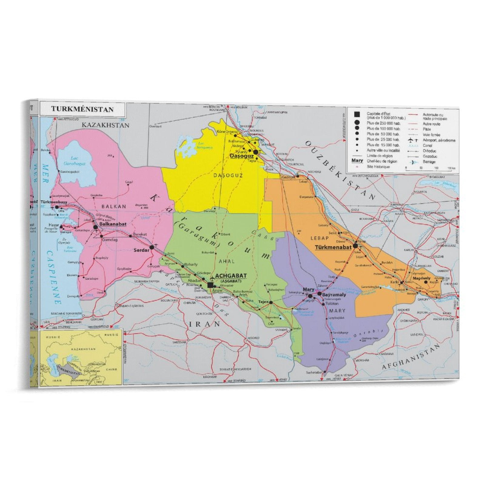 Turkmenistan Map Posters Canvas Wall Art Poster Decorative Bedroom ...