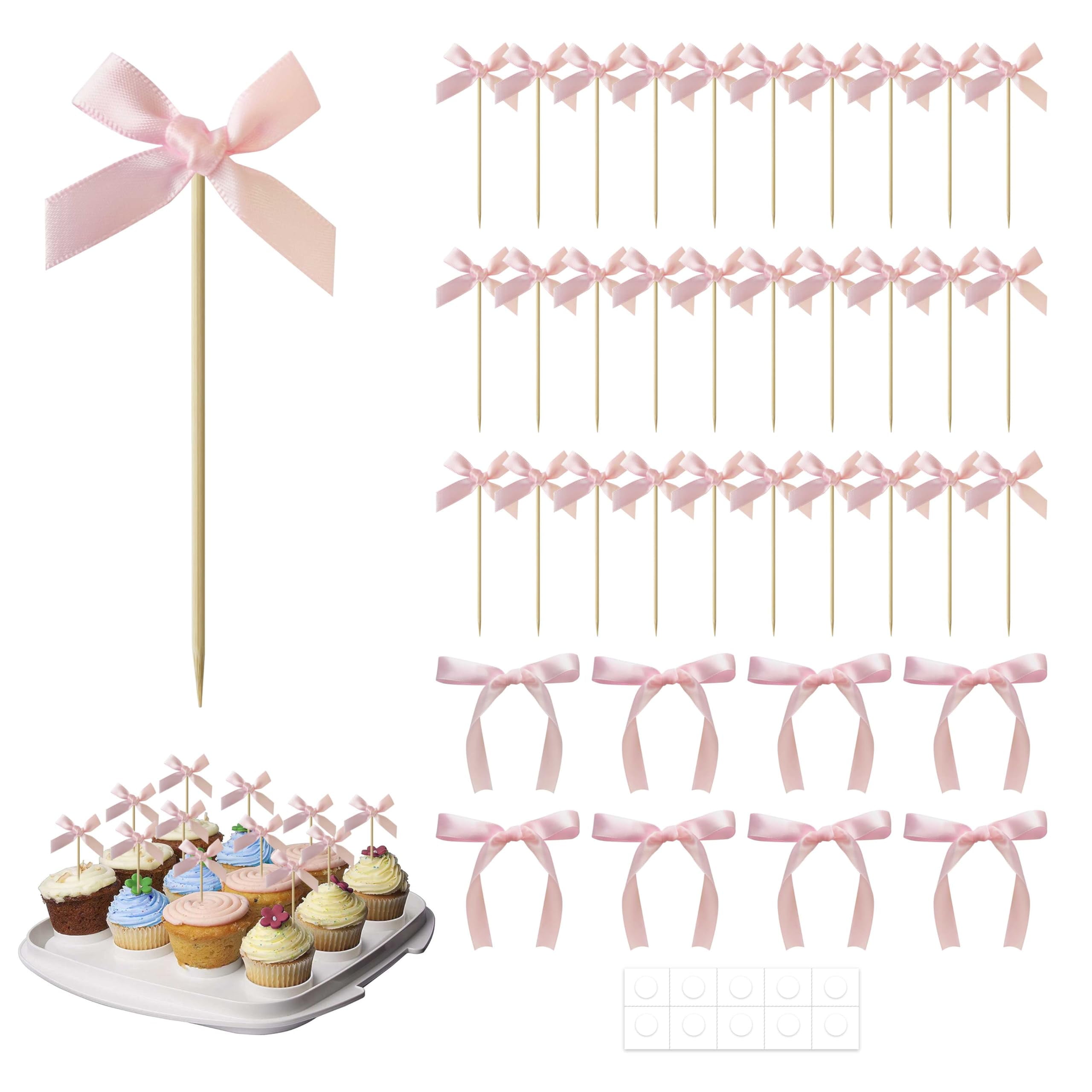 Turmaster Pink BowTRDN Cake Toppers,30 Pack Bow Cupcake Toppers and 8 ...