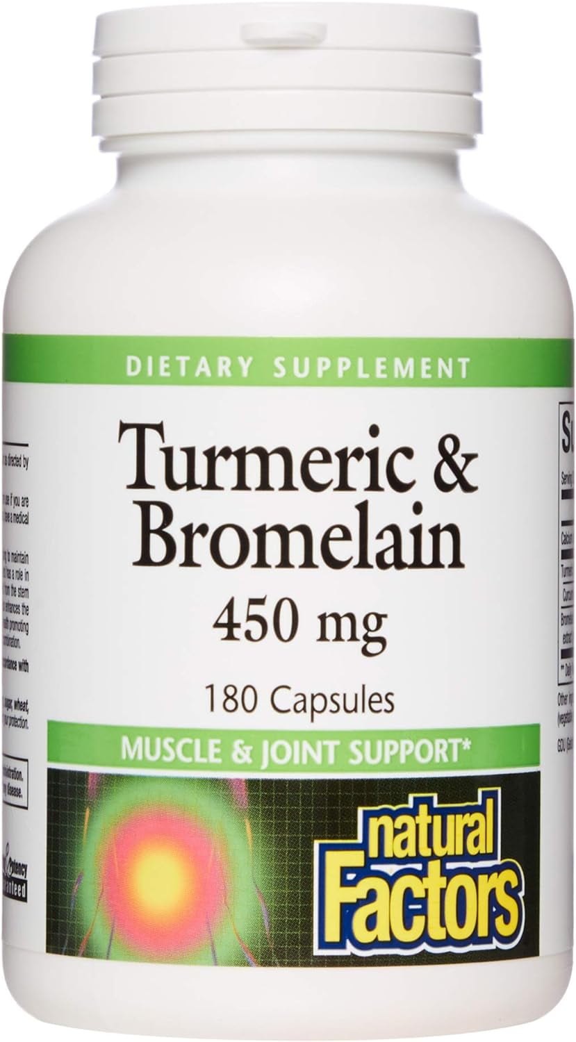 Natural Factors Turmeric & Bromelain 450 mg, Muscle and Joint Support ...