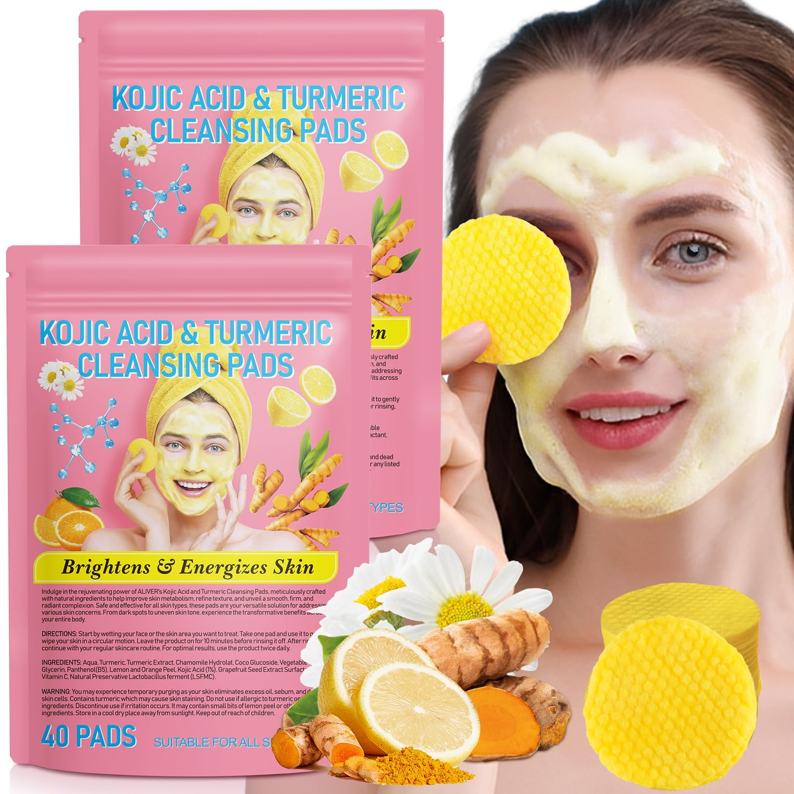 Turmeric Cleansing Pads 2 AKF18 Pack,Kojic Acid and Turmeric Cleansing ...