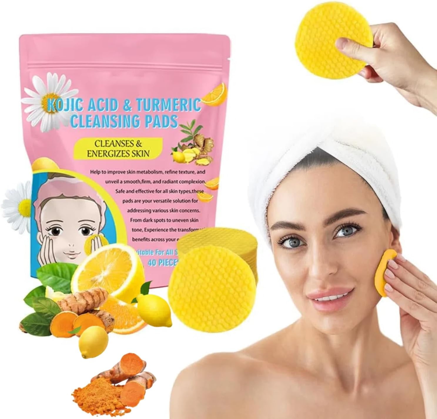 Turmeric Cleansing Pads, 2024 Upgraded Turmeric Kojic Acid Cleansing ...