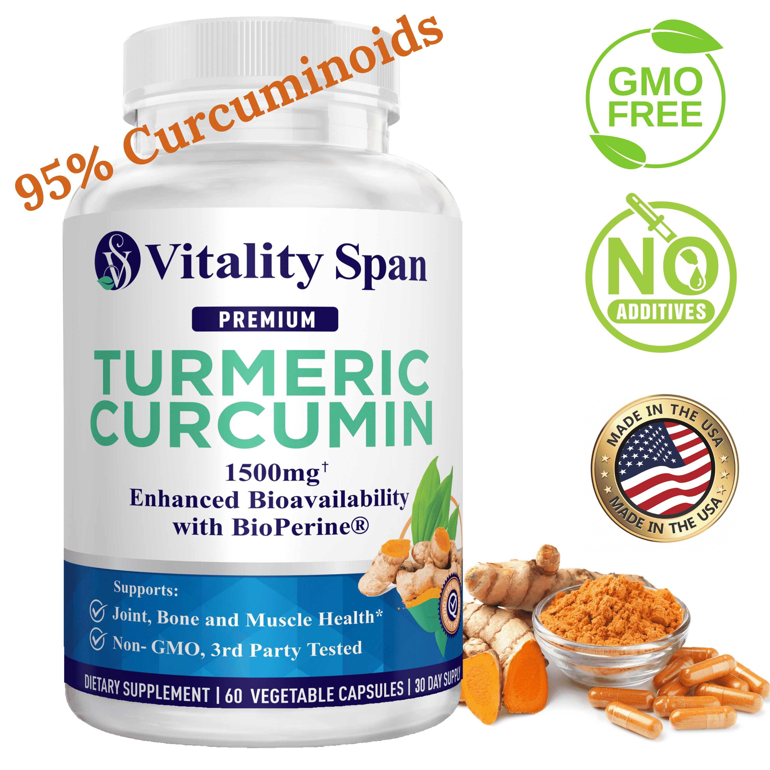Turmeric Curcumin 1500 mg, High Absorption Ultra Stength, with Black ...