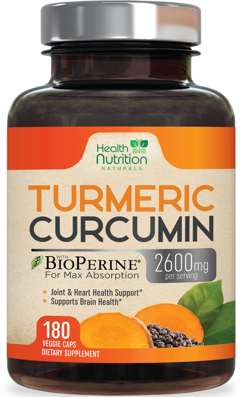Turmeric Curcumin Supplement 2600mg with Black Pepper Extract 95% ...