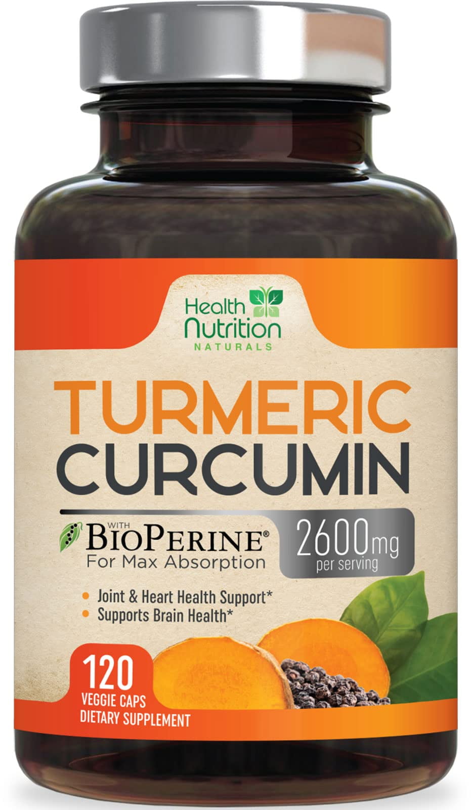 Turmeric Curcumin Supplement 2600mg with Black Pepper Extract 95% ...