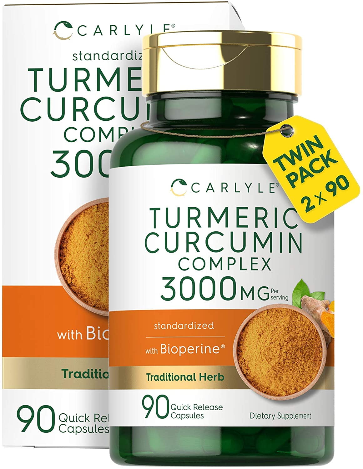 Carlyle Turmeric Curcumin Complex with Bioperine 3000mg 180 Capsules ...
