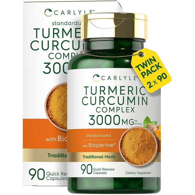 Carlyle Turmeric Curcumin Complex with Bioperine Extract | 3000mg | 180 ...