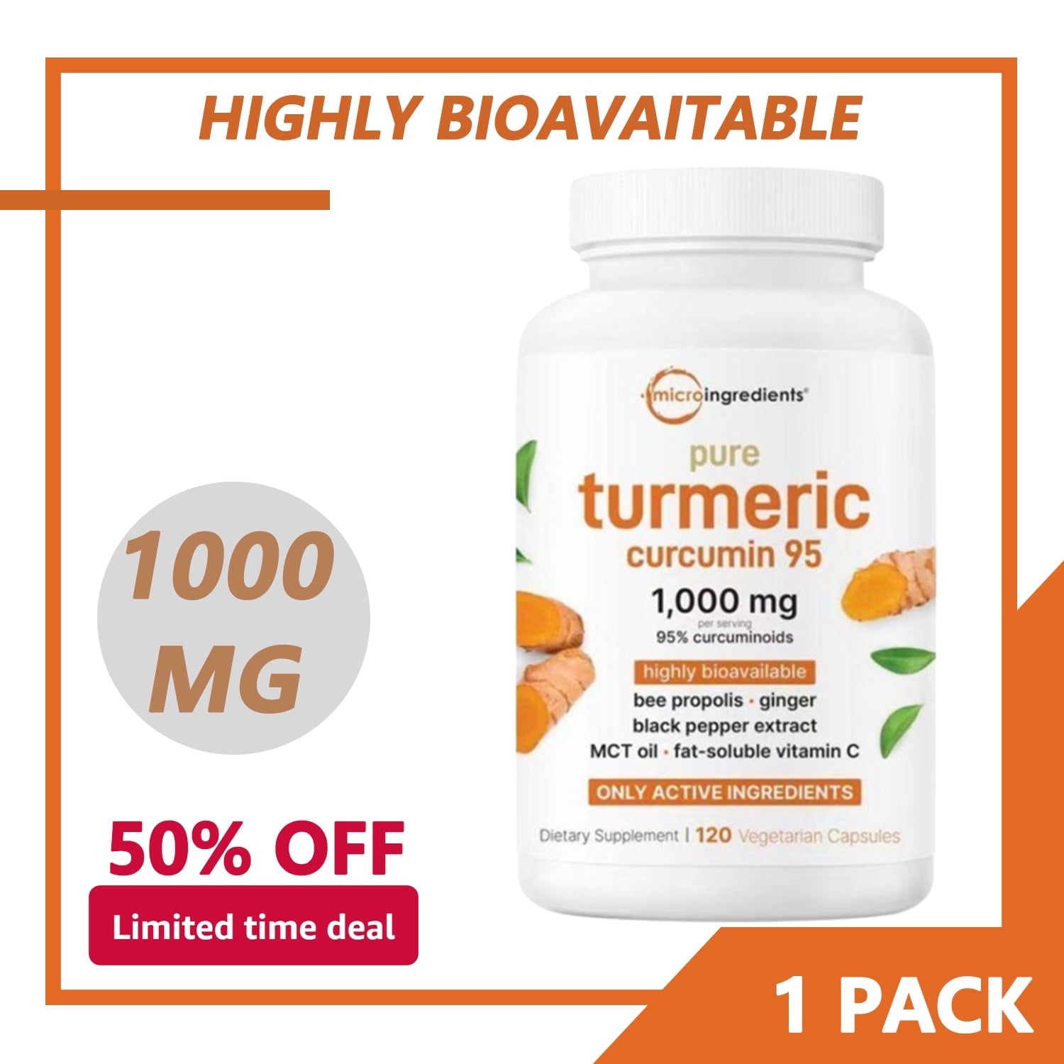 Turmeric Curcumin_Suplement 1,000mg | 95%Curcuminoids | 120_Veggie ...