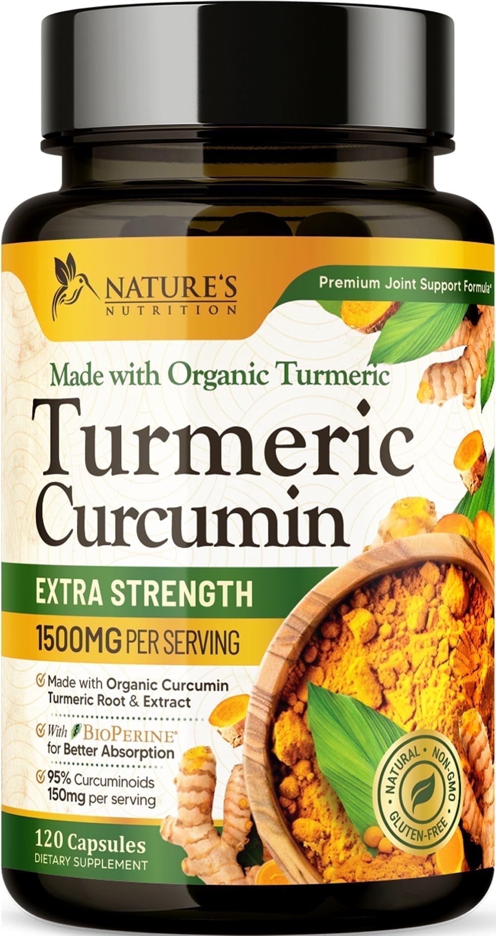 Turmeric Curcumin Supplement 1500mg - Organic Tumeric & BioPerine Black ...