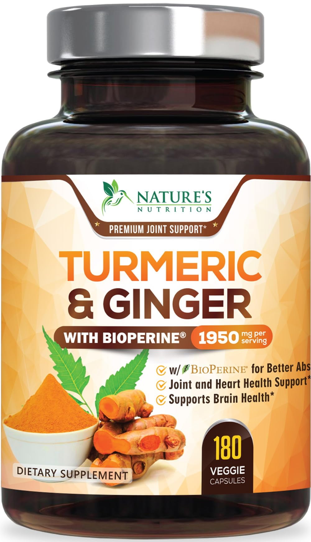 Nature's Nutrition Turmeric Curcumin with BioPerine & Ginger, 1950mg ...