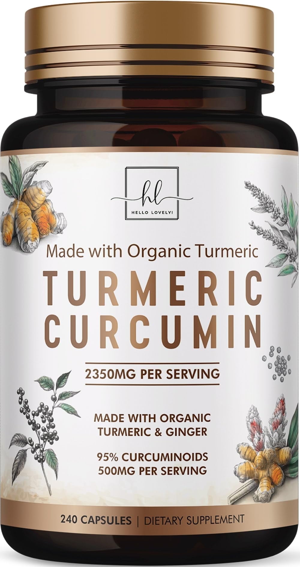 Turmeric Curcumin Supplement with 95% Curcuminoids, Organic Turmeric ...