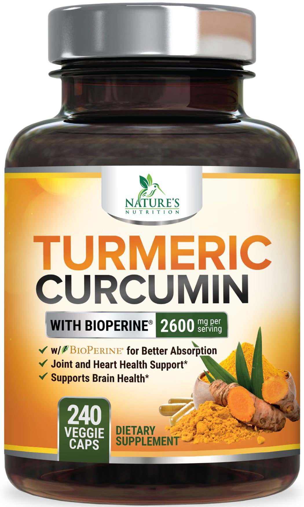Nature's Nutrition Turmeric Curcumin Supplement 2600mg, 95% ...