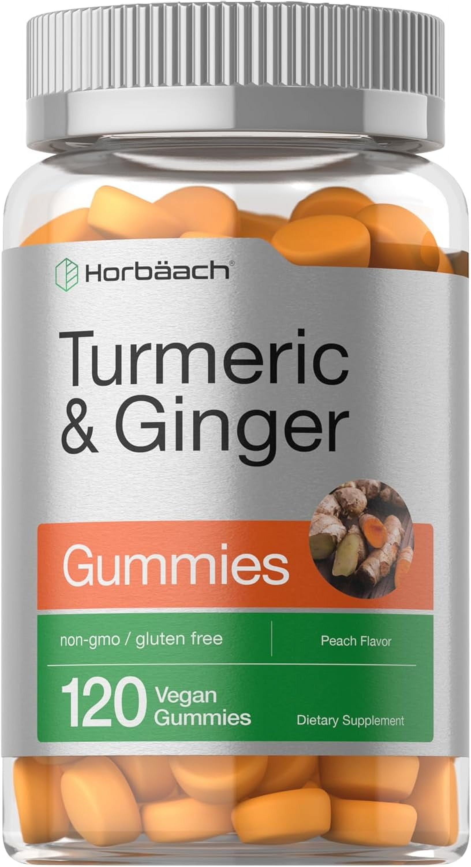 Horbaach Turmeric Curcumin with Ginger Vegan Gummies Peach Flavor 120 ...