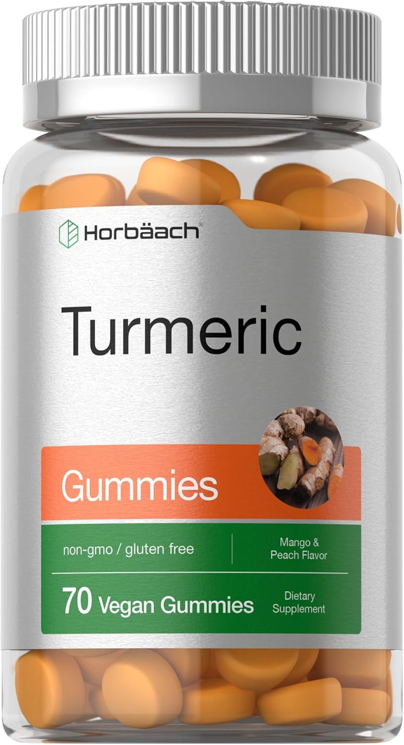 Horbaach Turmeric Curcumin Gummies 1,350 mg with Ginger, Mango & Peach ...