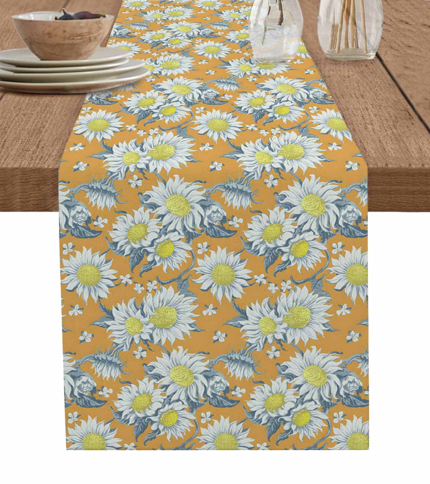 Turmeric Daisy Table Runner 72 Inches, Spring Flowers Vintage Country ...
