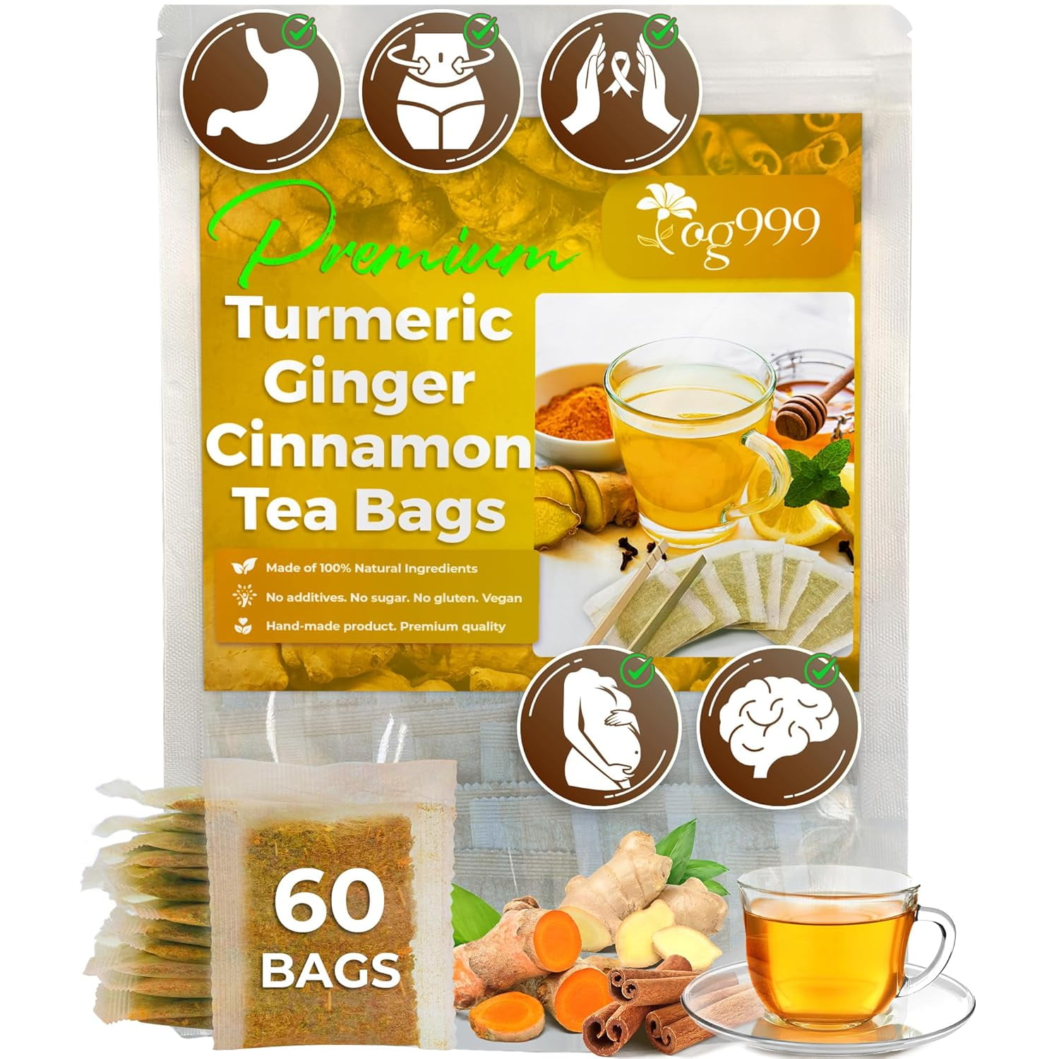 Turmeric, Ginger, Cinnamon Tea, 100% Natural, Hand-made Blend of ...