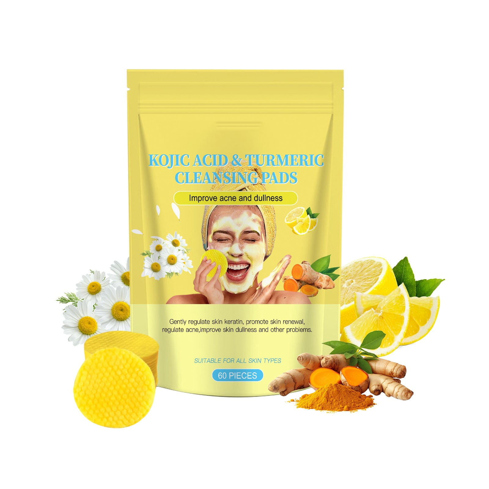 Turmeric Kojic Acid Cleansing Pads, Turmeric Cleansing Pads for Dark ...