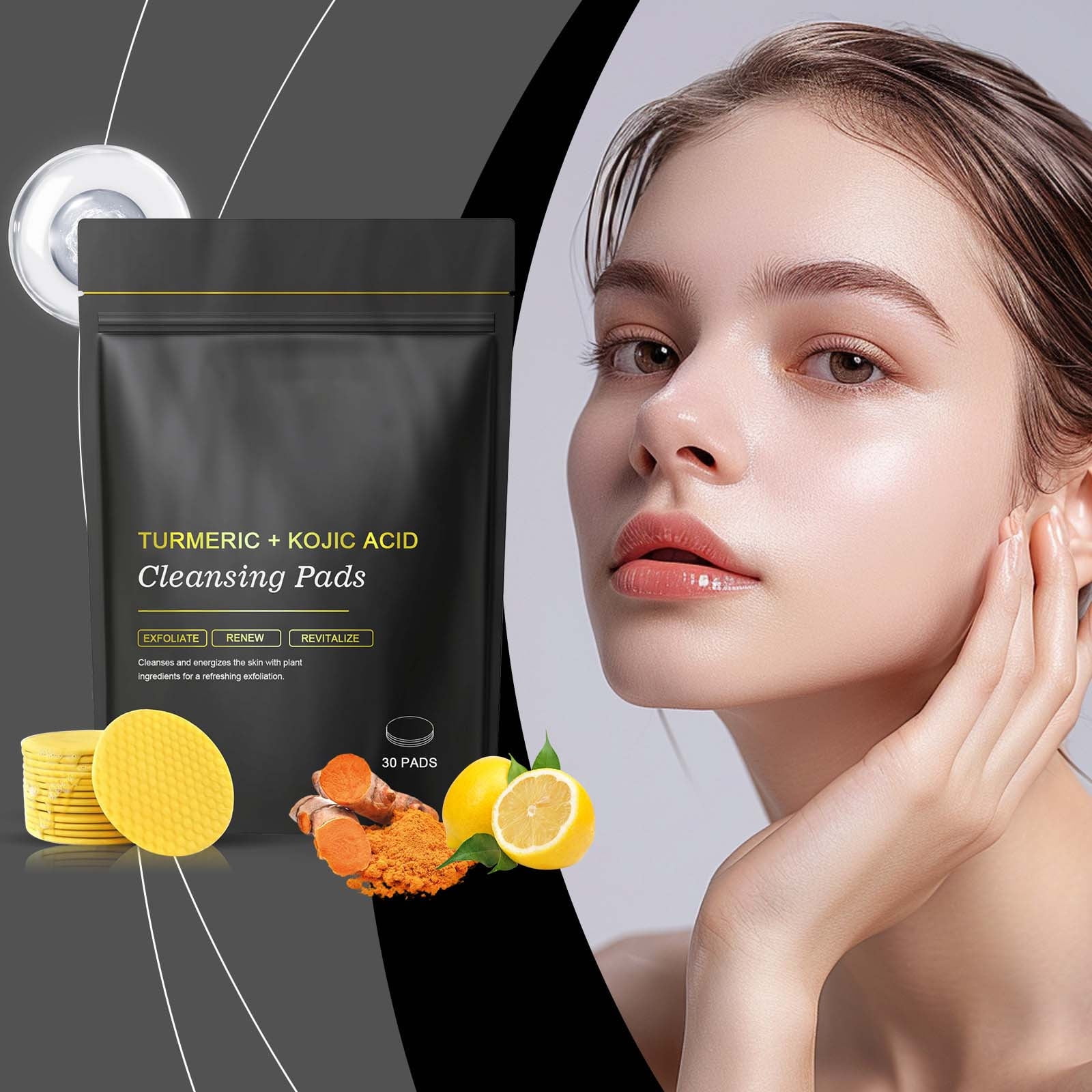 Turmeric Kojic Acid Cleansing Pads - Turmeric Face Scrub Pads with Vitamin C (30 pads), Kojic ...