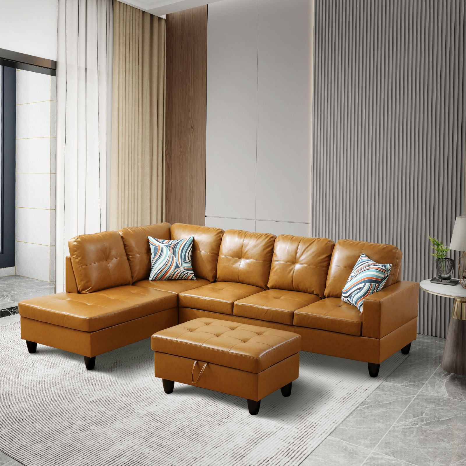 Turmeric Semi Semi PU Synthetic Leather 3-Piece Couch Living Room Sofa ...