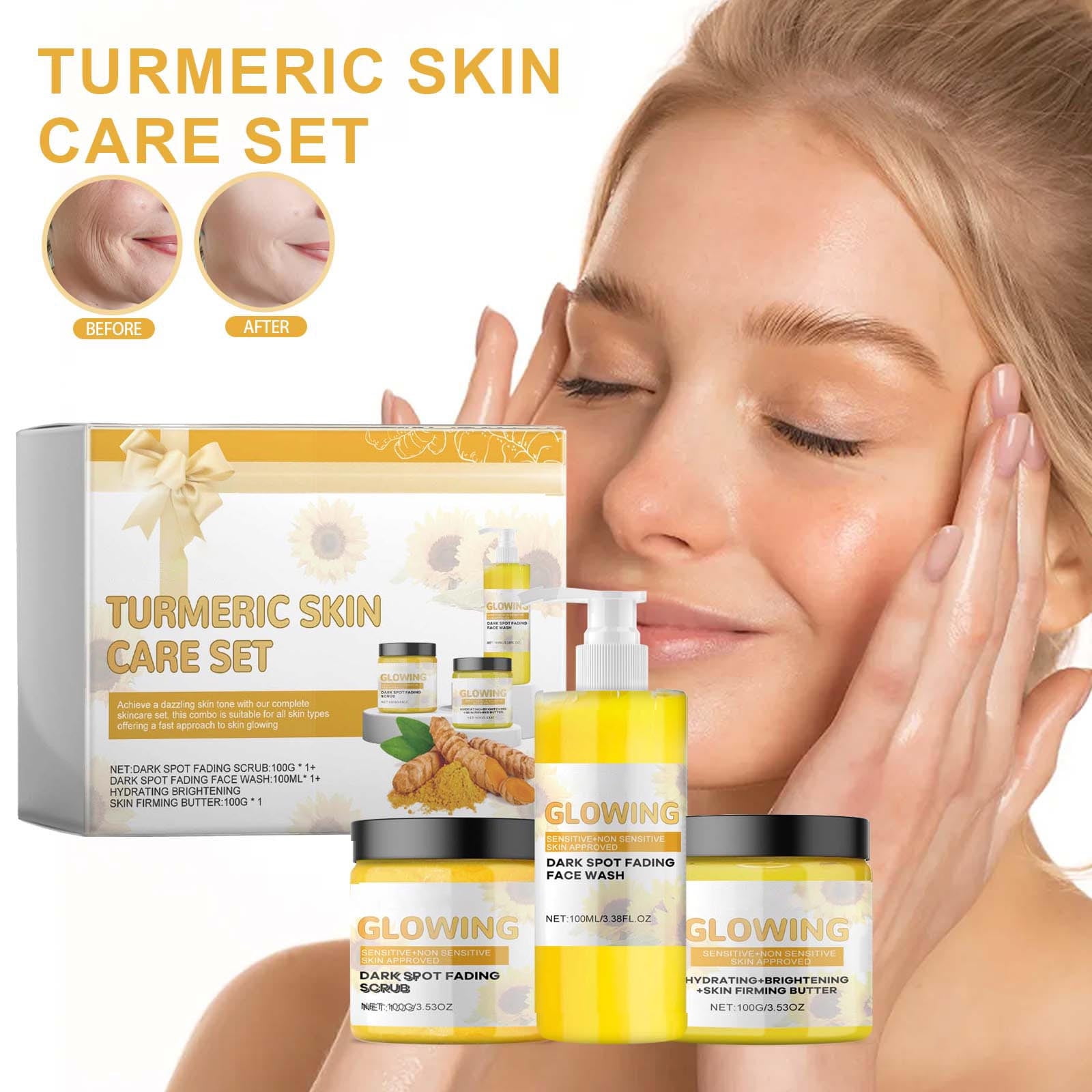 Turmeric Skincare Set, 3 In 1 Turmeric Skincare Set, Turmeric Scrub & Butter and Turmeric Face ...