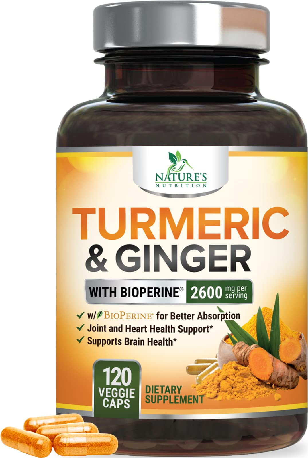 Nature's Tumeric Supplement - Turmeric Curcumin with BioPerine & Ginger ...