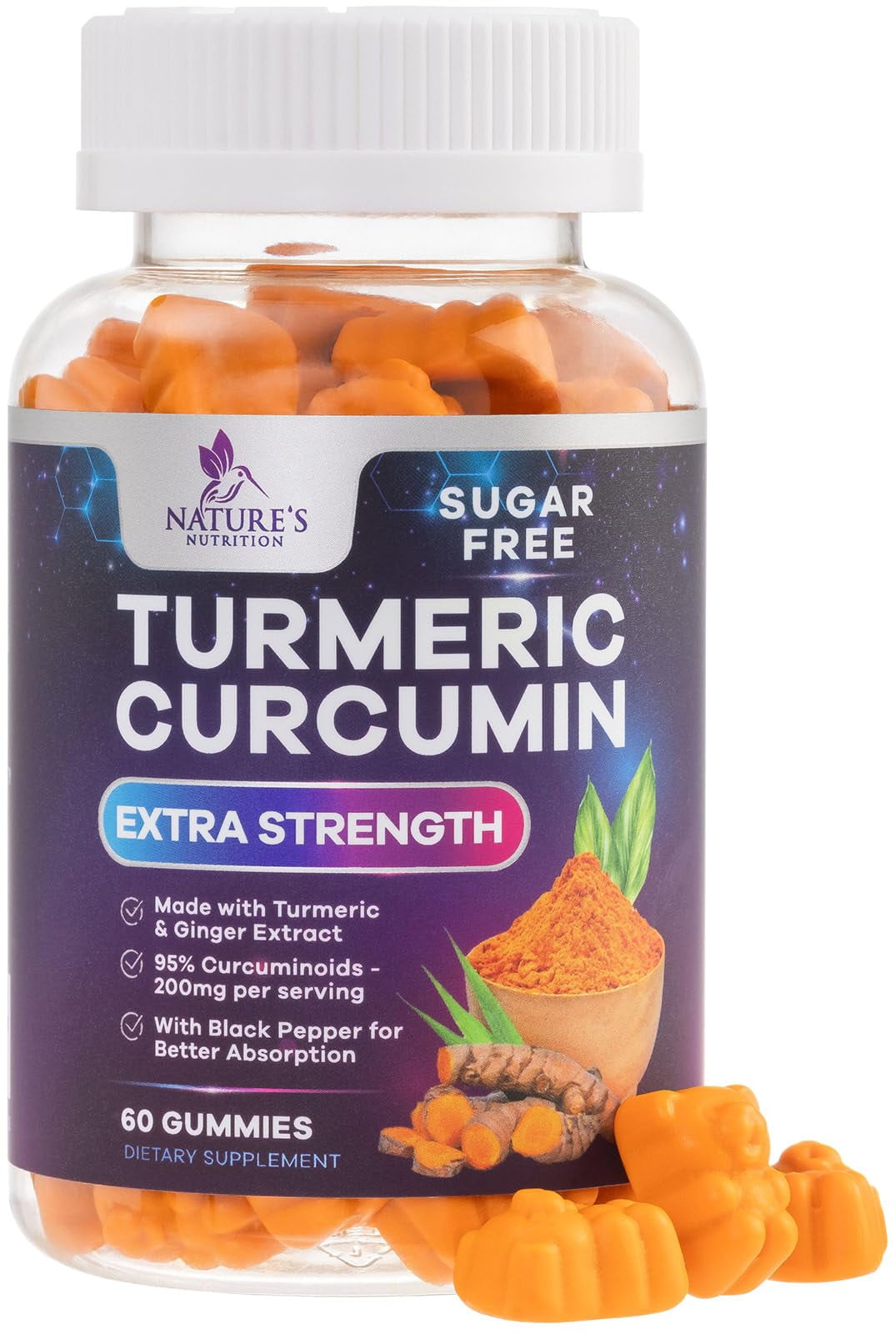 Nature's Nutrition Turmeric Gummies, Tumeric Curcumin Ginger Chewables ...