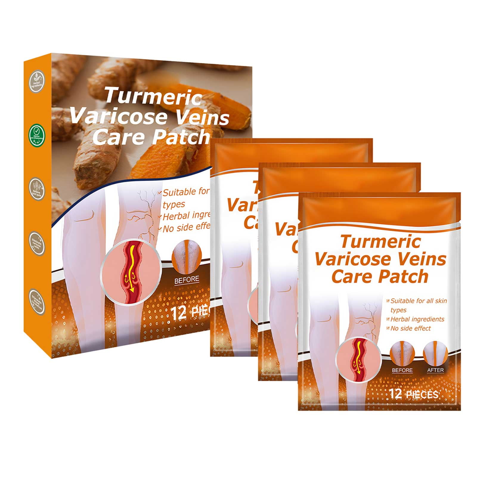 Turmeric Varicose Vein Patch, 3 boxes Turmeric Vein Sticker, Naturally ...