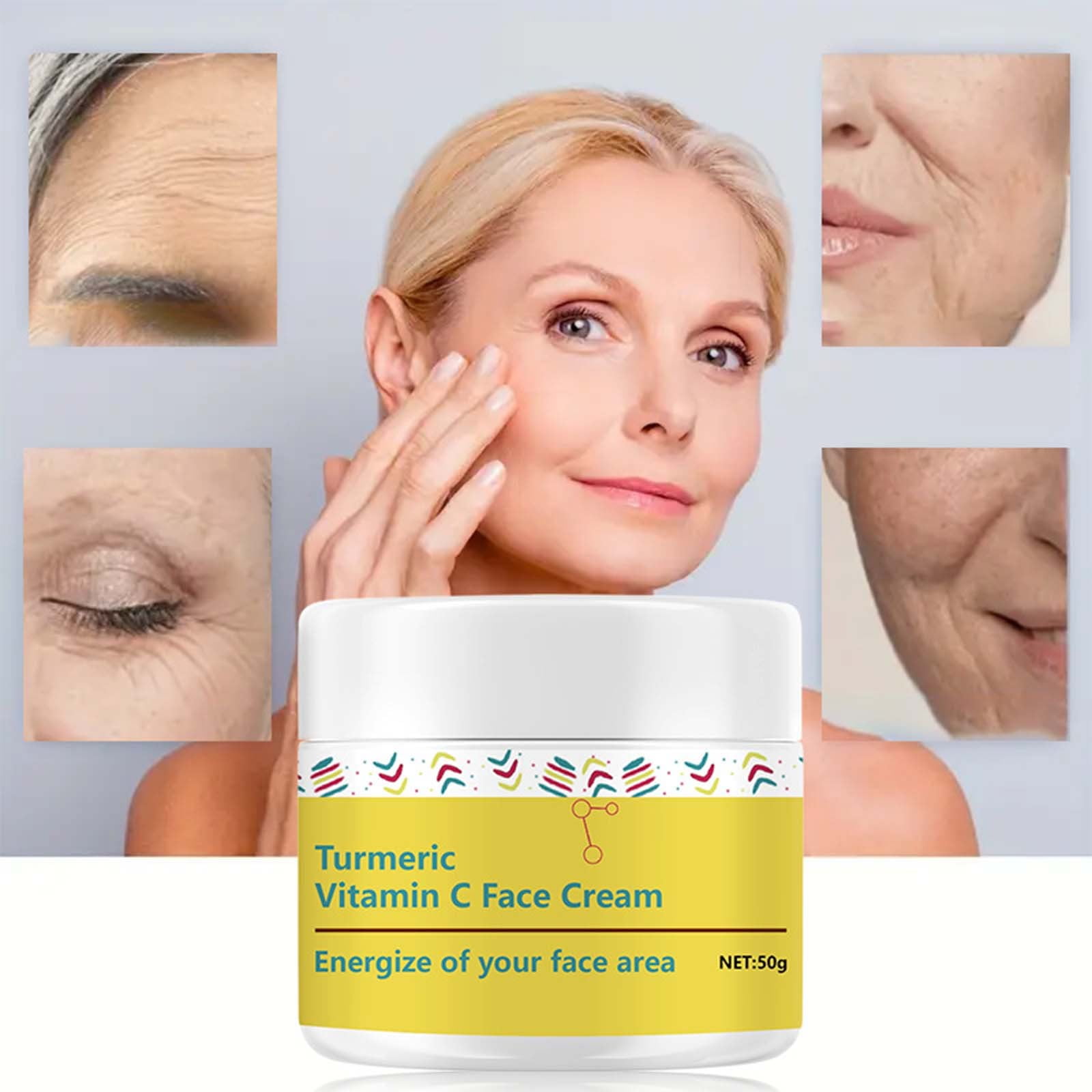 Turmeric Vitamin C Face Cream, Hydrating Brightening Turmeric & Vitamin C Cream, 50g Nourishing ...