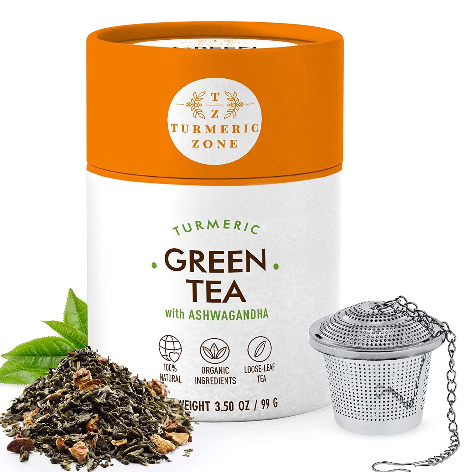Turmeric Zone - Organic Turmeric Green Tea with Ashwagandha, 3.50 oz ...