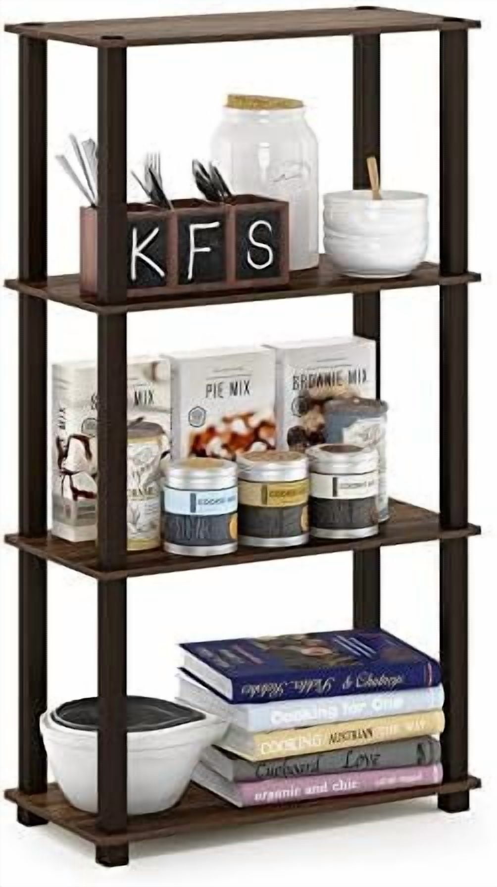 Turn-N-Tube 4-Tier Multipurpose Shelf Display Rack, Square Tube, Walnut ...
