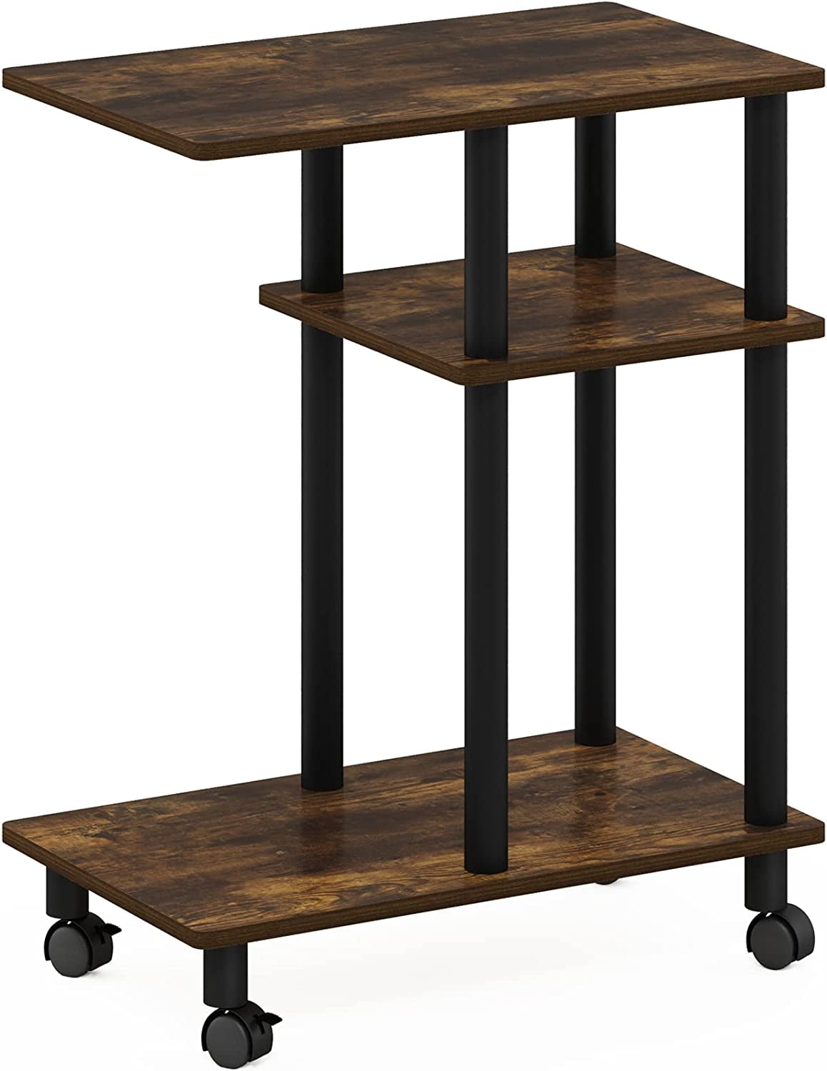 Turn-N-Tube C Shaped Side Table with Casters, Amber Pine/Black ...