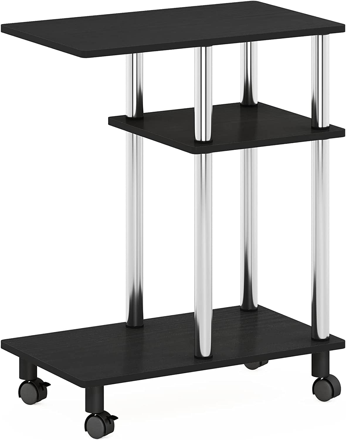 Turn-N-Tube C Shaped Side Table with Casters, Americano/Stainless Steel ...