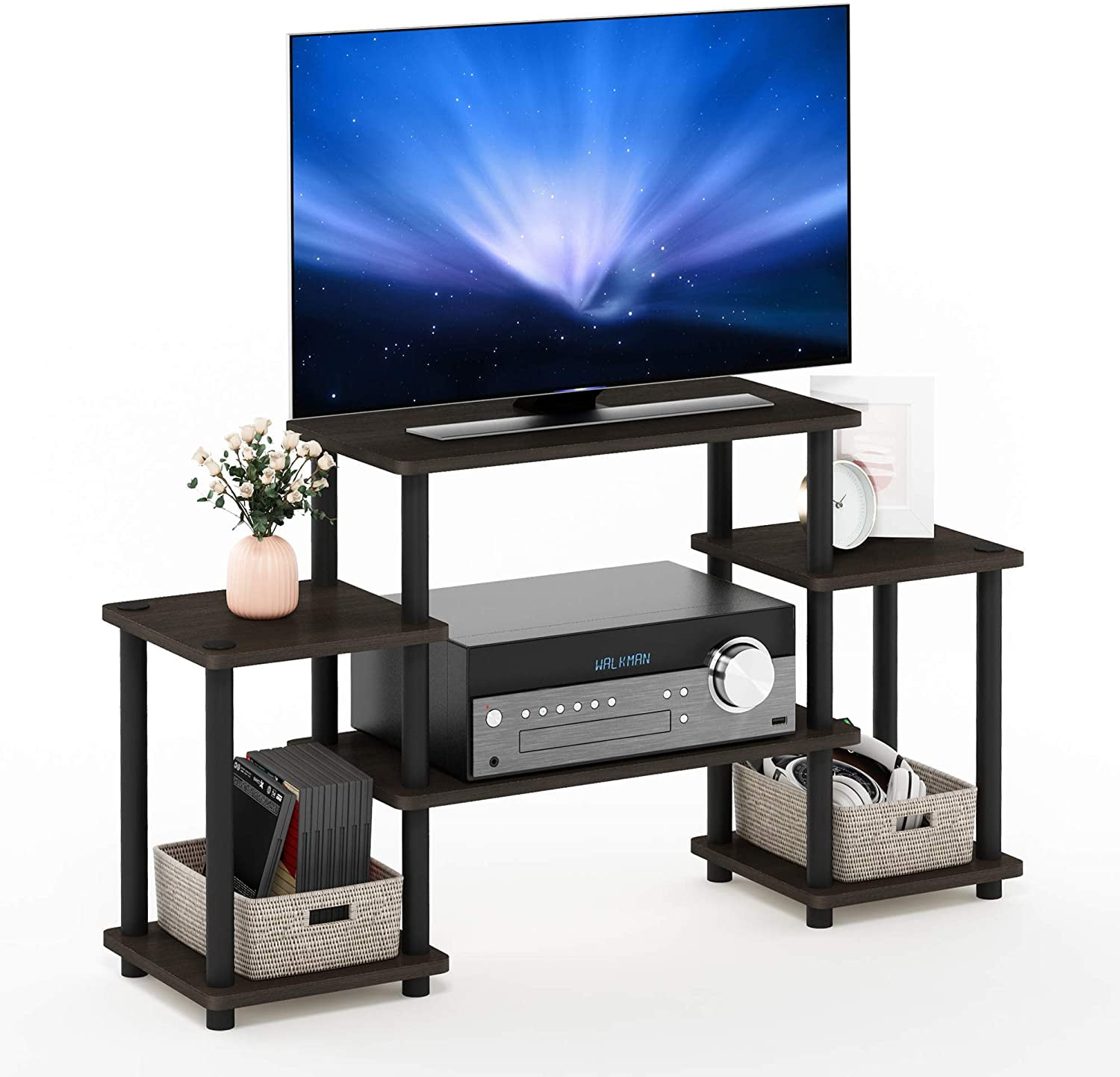 Turn-N-Tube No Tools Entertainment TV Stands, Dark Brown/Black ...