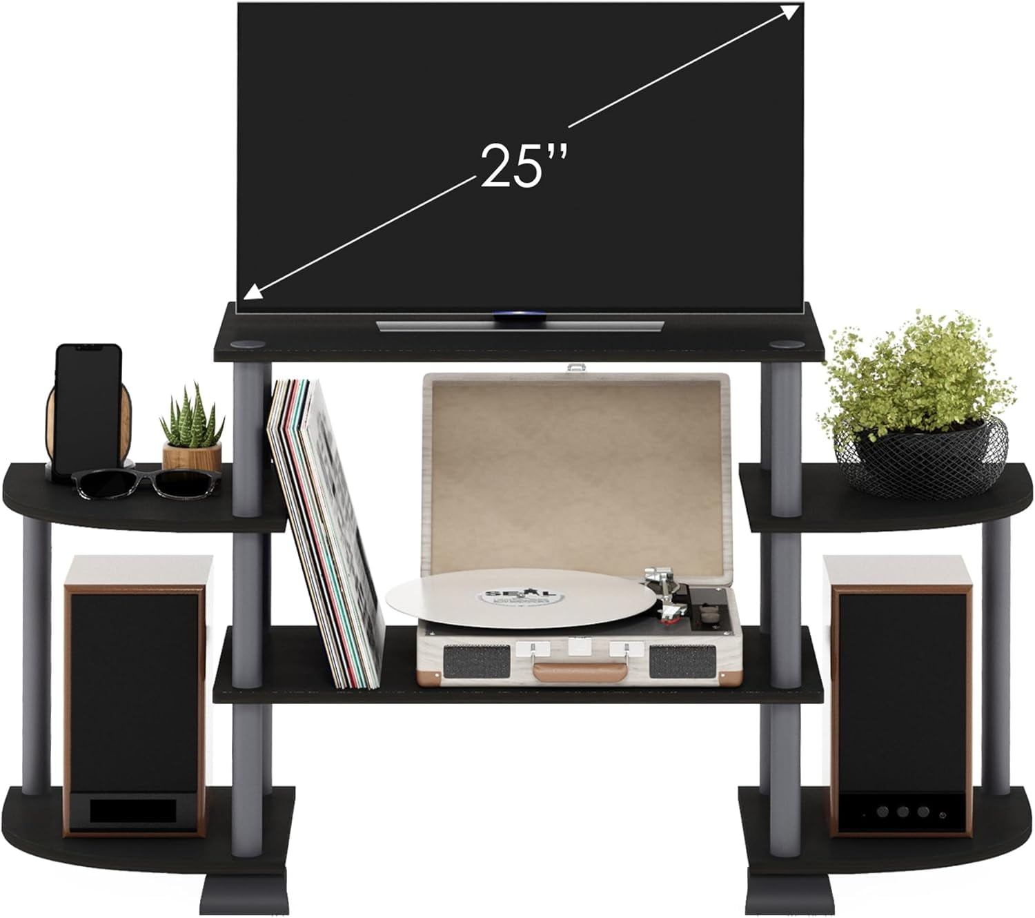 Turn-N-Tube Rounded Corner TV Entertainment Center, Black/Grey ...
