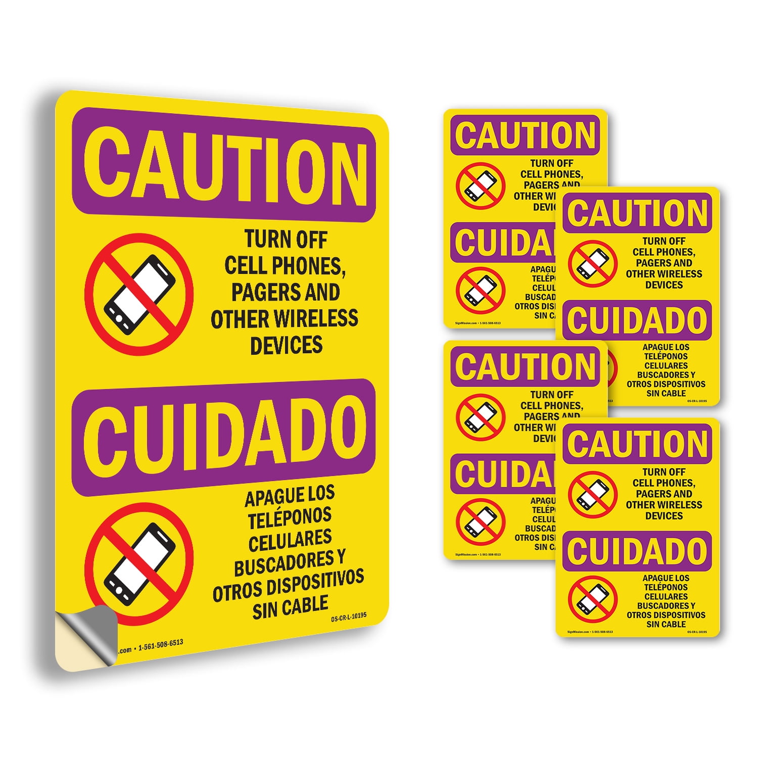 Turn Off Cell Phones Bilingual OSHA Caution Radiation Vinyl Decal Label ...