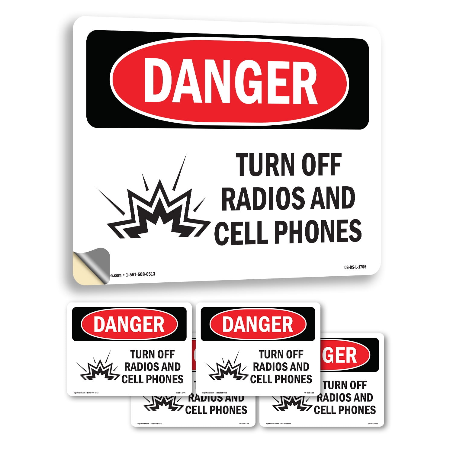 Turn Off Radios And Cell Phones OSHA Danger Vinyl Decal Label 24 Inch x ...
