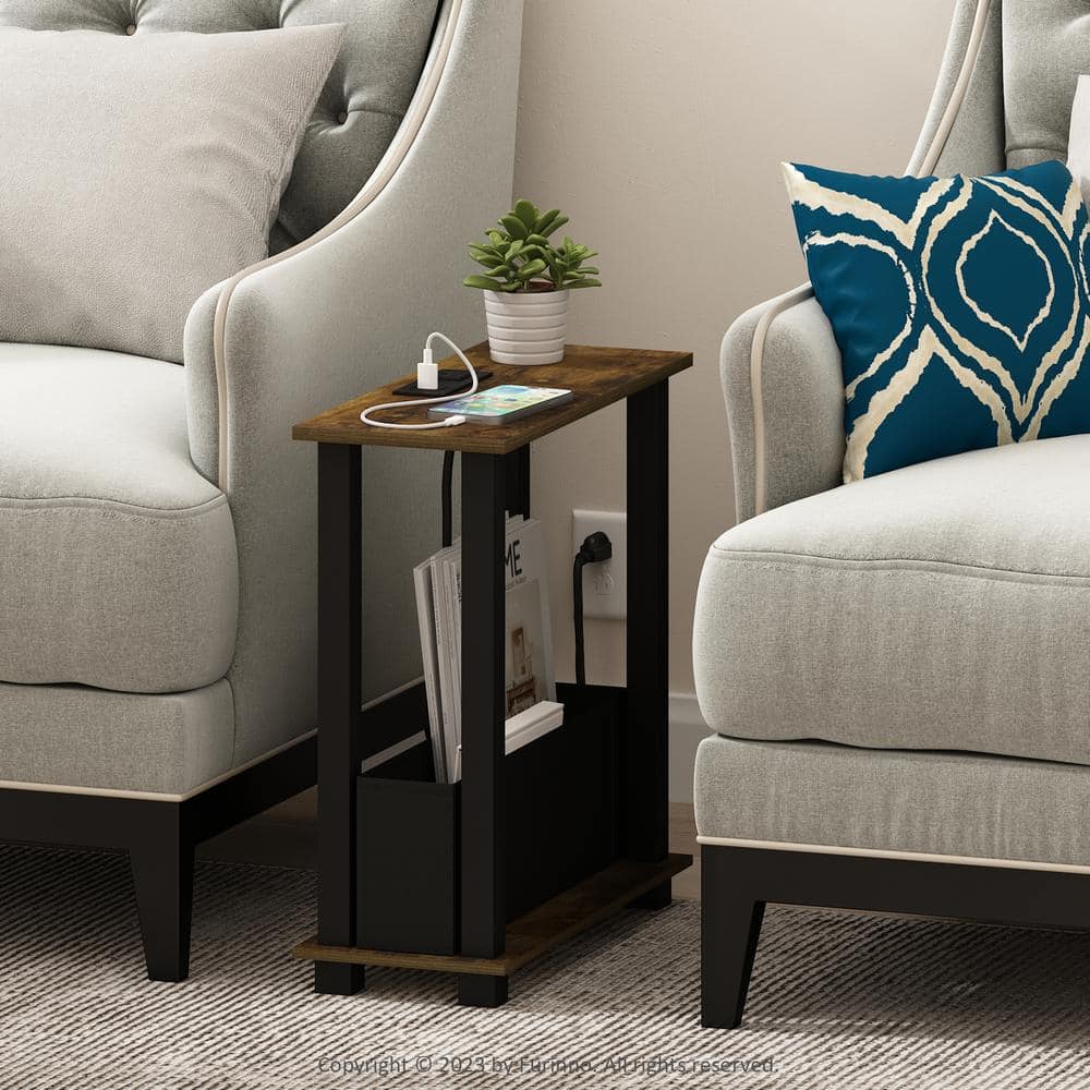 Turn-S-Tube 18.9 in. Amber Pine/Black/Black Rectangle Wood End Table ...