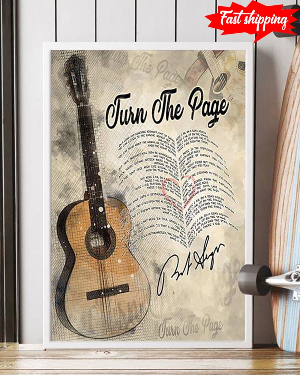 Turn The Page Lyrics With Guitar And Bob Seger Autograph 16 x 24 Inch ...